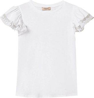 Twinset Femme, Tops, Blanc, Taille: 36 FR T-shirt &agrave; manches volant&eacute;es et ruch&eacute;es
