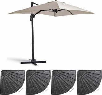 Oviala Parasol d&eacute;port&eacute; 2x3 m et 4 dalles lest&eacute;es aluminium blanc