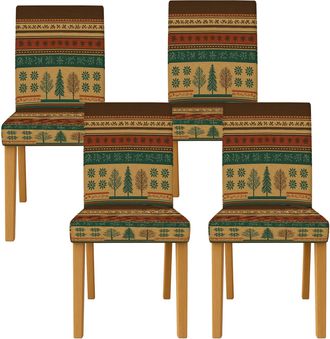 Generic Winterwald-Esszimmerstuhlbezüge, dehnbar, waschbar, Spandex, gemütlich, dekorative Schonbezüge für Küche, Esszimmer, 4 Stück