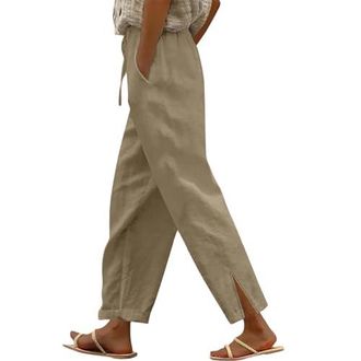 Generic Pantalon d&eacute;t&eacute; 7/8 pour femme - L&eacute;ger - Avec cordon de serrage et poches - Pantalon en coton et lin - Pantalon &eacute;l&eacute;gant et a&eacute;r&eacute; - D&eacute;contract&eacute; - Conforta