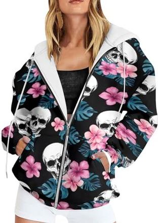 Generic 2026 Vestes &agrave; capuche &agrave; fermeture &eacute;clair pour femme avec imprim&eacute; d&eacute;contract&eacute; et ample en polaire pour tous les jours, v&ecirc;tements dext&eacute;rieur confortable