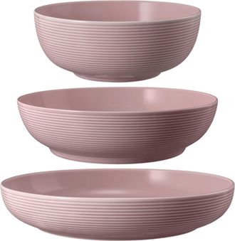 SELTMANN WEIDEN Beat Color Glaze Foodbowl Set 3-teilig, Servierschalen-Set mit Rillenrelief, 20 | 25 | 28 cm, Porzellan, Altrosa