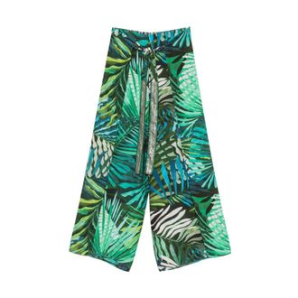 Hanita Femme, Pantalons, Multicolore, Taille: 40 FR Pantalon Palazzo Fnt Foglie C Spacchi