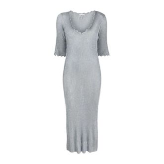 Ganni Graues Metallic Strick Maxikleid - - Dresses - Damen - Grau - L