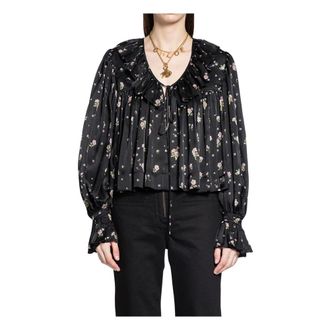 Chlo&eacute; Femme, Blouses et Chemises, Noir, Taille: 38 FR Haut Maxi &agrave; Volants Fronc&eacute; Imprim&eacute; Liberty
