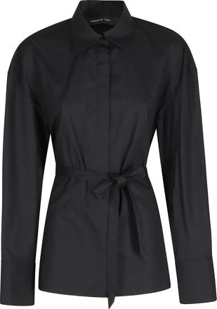Federica Tosi Femme, Blouses et Chemises, Noir, Taille: 36 FR Chemise Popeline Courte avec Ceinture