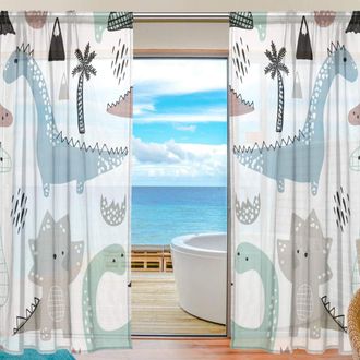 Mnsruu Yibaihe Mnsruu Vorhang Dinosaurier-Muster, durchsichtig, 198 cm lang, Tüll-Voile, Fenstervorhang, Vorhang für Wohnzimmer, Schlafzimmer, 2 Paneele