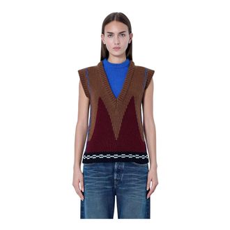 Marni Geometrischer Strick-Westen-Pullover mit V-Ausschnitt - - Knitwear - Damen - Braun - XS