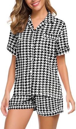Generic Pyjama court pour femme avec boutonnière - 2 pièces - Pyjama dété - Motif mignon - Haut et short de nuit - Pyjama à revers - Vêtement de détente, k, X