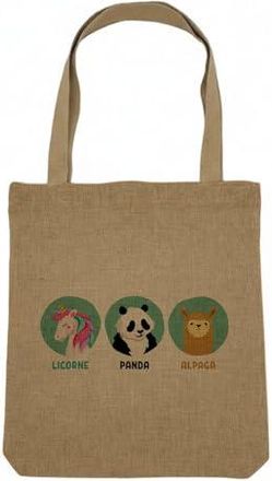 Fabulous Sac Shopping Tote Bag Aspect Lin - Licorne Panda Alpaga Animaux Mignon - Sac de Courses Toile Epaisse 360g Beige Naturel Cabas Port&eacute; Epaule Solide Imp