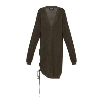Dsquared2 Femme, Robes, Vert, Taille: 34 FR Robe Midi &agrave; Col V et Cordon de Serrage