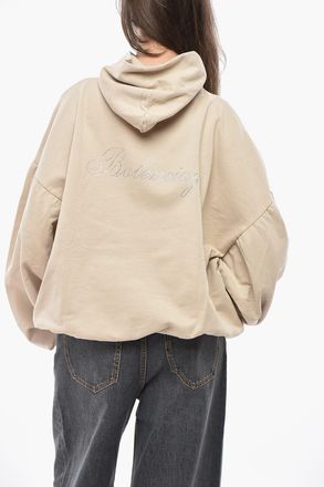 Balenciaga Cotton Hoodie with Rhinestone Logo Balenciaga