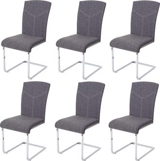 Mendler 6er-Set Esszimmerstuhl HWC-F36, Freischwinger K&uuml;chenstuhl Konferenzstuhl - Stoff/Textil, grau