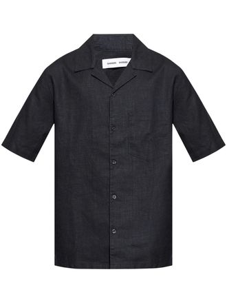 Samsøe & Samsøe chemise en lin mélangé à manches courtes - Bleu