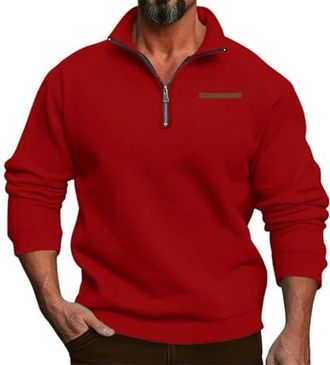 Generic Manteau en peluche décontracté pour homme - Haut pelucheux - Imprimé western - Avec fermeture éclair - Pour la vie quotidienne - Cadeaux de Noël, Roug