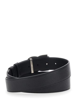 Dolce & Gabbana Mens Belt With Logo Buckle, Black Calfskin Leather