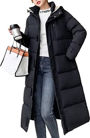 Onsoyours Manteau Femme Hiver Doudoune Chaud Parka Longue Blouson À Capuche en Fausse Fourrure Trenche Grande Taille Duvet en Coton A Noir L