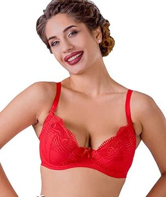 Valea Soutien-gorge push-up de luxe en dentelle avec bretelles réglables, Rouge, 95C