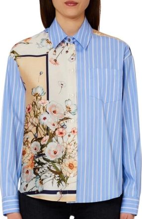 Liu Jo Femme, Blouses et Chemises, Bleu, Taille: 38 FR Chemise Imprim&eacute;e en Twill et Popeline