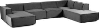 Studio Copenhagen home24 Wohnlandschaft Grau/Grau Samt Shyla 369 x 70 x 234cm Longchair davorstehend links / Ottomane rechts Glamour