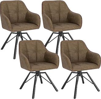 Woltu Chaise Pivotante 360&deg;, Lot de 4, Salle &agrave; Manger et Cuisine, Ergonomique, en Faux Cuir Vintage, Rembourr&eacute;e, Pieds en M&eacute;tal, Marron