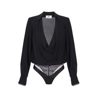 Elisabetta Franchi Femme, Tops, Noir, Taille: 40 FR Body en georgette de viscose