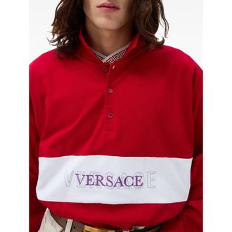 Versace Intarsia Logo Cotton Polo Shirt - Red