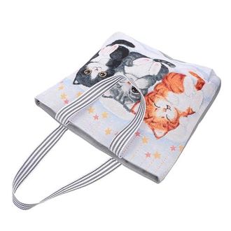 BESTONZON Paquet Bandoulière Femme en Coton 3 Chats Brodés Paquet Fourre-Tout Léger et Spacieux pour Courses Voyages et Usage Quotidien