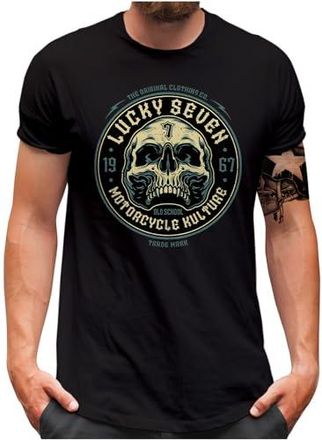 Lucky 7 T-shirt pour homme - Motif tête de mort - Style Rockabilly Vampire - Motard - Tailles S à 5XL, Noir, 5XL