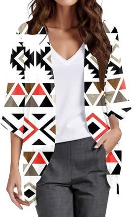 Generic Robes boh&egrave;mes 2026 pour femmes, cardigan &agrave; manches longues ouvert sur le devant, vestes imprim&eacute;es de journaux color&eacute;s, manteau d&eacute;contract&eacute;, blanc, XXL