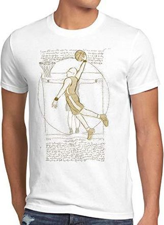 style3 Joueur de Basketball de Vitruve T-Shirt Homme Sport da Vinci Homme, Taille:M, Couleur:Blanc