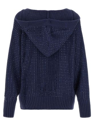 Pinko Rhinestone-Embellished Hood Cardigan - Navy