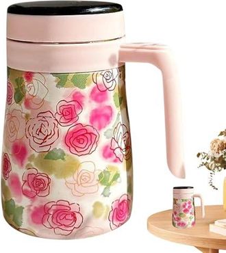 Generic Carafe thermique pour boissons chaudes - 550 ml - Carafe en acier inoxydable &agrave; motif floral - Pichet deau chaude, cafeti&egrave;re, carafe &agrave; caf&eacute; sous vide a
