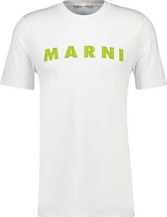 Marni Homme, Tops, Blanc, Taille: M Cotton T-Shirt with Logo