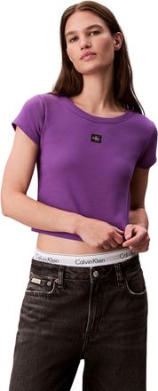 Calvin Klein Damen T-Shirt Kurzarm Woven Rib Baby Tee Cropped, Violett (Smokey Shadow), M