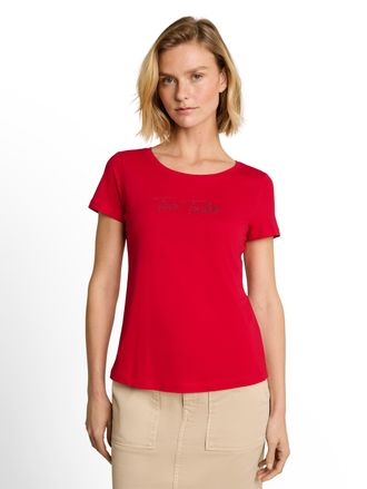Tom Tailor Kurzarmshirt TOM TAILOR, Damen, Gr. XXL, rot (soft scarlet rot), Single Jersey, Obermaterial: 100% Baumwolle, unifarben, regular fit h&uuml;ftbedeckend, Ru