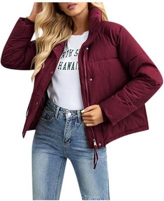 Generic Vestes pour femmes 2026 couleur col montant poche zipp&eacute;e &eacute;paisse chaude veste, Rouge, XXL