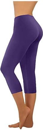 Generic Legging court sans couture extensible pour femme - Pantalon de yoga opaque 3/4 - Coupe ajustée - Uni - Pour la course à pied et lentraînement, 1-viole