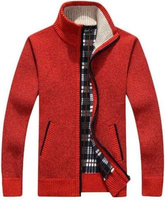 ORANDESIGNE Cardigan Gilet Homme Pull Veste en Maille Chandail Zippé Chaud Cardigan Épais avec Col Montant Tricot Décontractée Polaire Men Sweater Mode Vest A Rou