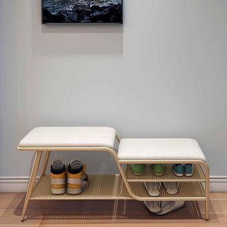 Generic 2-stöckige Schuhregalbank Mit Gepolsterter Sitzfläche - Metall-Aufbewahrungsbank for Den Eingangsbereich - 80 X 35 X 42 cm Grau(100x35x42cm)