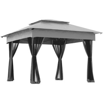 OUTSUNNY Tonnelle barnum de jardin pop-up pliant 3,25L x 3,25l x 2,7H m acier polyester moustiquaires + sac de transport gris