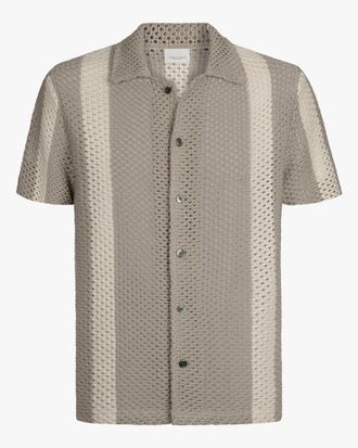 Profuomo Grobstrick-Kurzarmhemd mit Streifenakzenten und Netzstruktur in