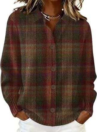 Generic Cardigan boutonn&eacute; d&eacute;contract&eacute; en coton pour femme, imprim&eacute; &agrave; carreaux, cardigan court en tricot, cardigan boutonn&eacute;, a, 3XL