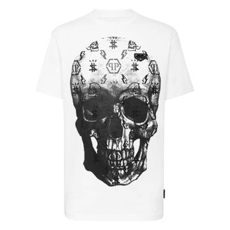 Philipp Plein unisex, Tops, Blanc, Taille: 100 CM T-shirt Col Rond MC Imprim&eacute; T&ecirc;te de Mort