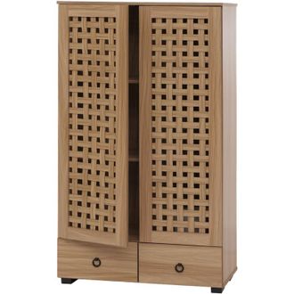 Hhg Jamais utilis&eacute;] Armoire HHG 358, armoire de salon, design 3D tress&eacute; 2 portes 3 compartiments de rangement 2 tiroirs Soft-Close, 138x80x36cm, brun