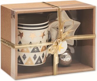 noTrash2003 Weihnachtliche Teetasse Teepott Teebecher weihnachtliches Dekor aus Keramik mit Tee Ei und Ablage Untersetzer in Geschenkverpackung Christmas X-Mas Ad