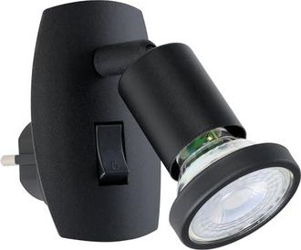 Eglo Steckerleuchte Parrini, Steckdosenlampe mit Schalter, Steckerlampe mit schwenkbarem Spot, Metall und Kunststoff in Schwarz, warmweiß