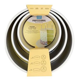 PME Moules à Gâteaux Ronds 15, 20, 25 cm x 10 cm de Profondeur, Lot de 3 RNDB68104, Plata