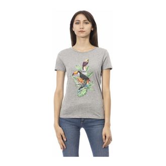 Trussardi L&auml;ssiges T-Shirt mit kurzem &Auml;rmel und Frontdruck - - Tops - Damen - Grau - XL