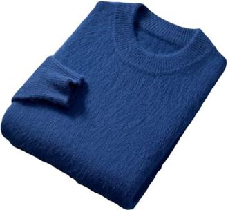 Generic Pull en tricot à manches longues pour homme 100 % cachemire de vison demi-hauteur, bleu marine, XL